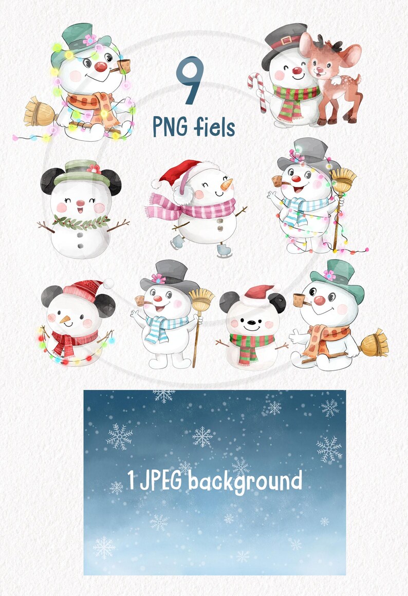 Cute Snowman Clipart , Christmas Clipart ,hand Draw Art, Instant ...