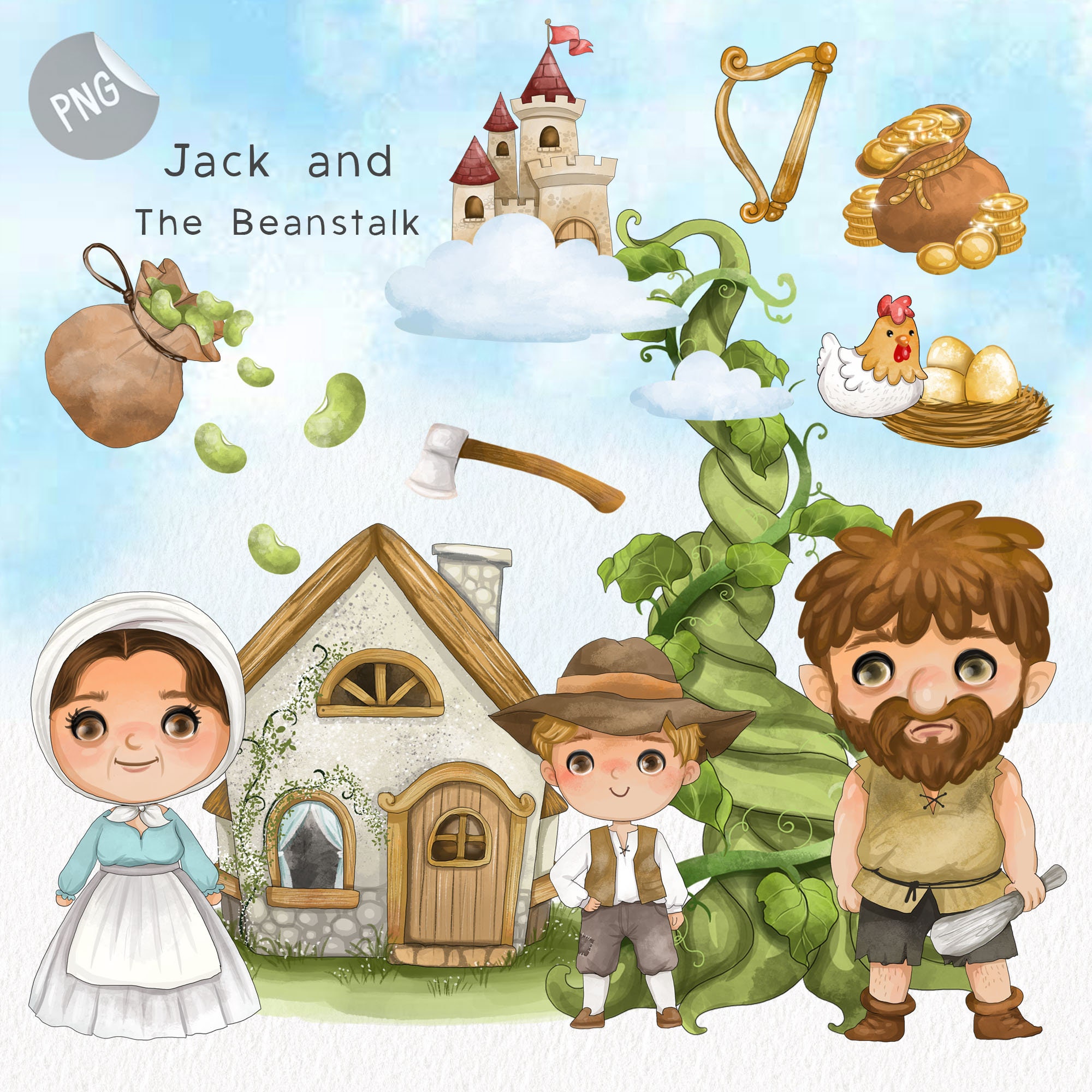 Jack and Beanstalk Clipart Set Instant Download PNG File - Etsy