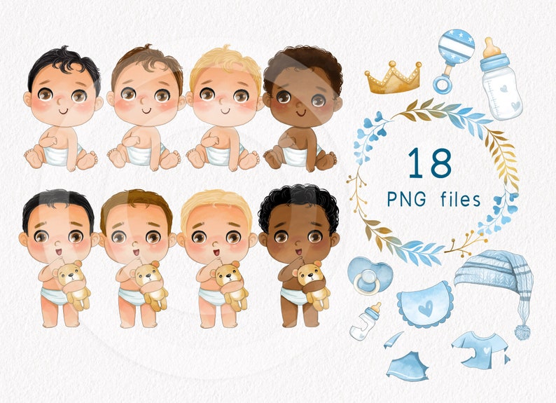 Cute Baby Boys Clipart PNG Files. - Etsy