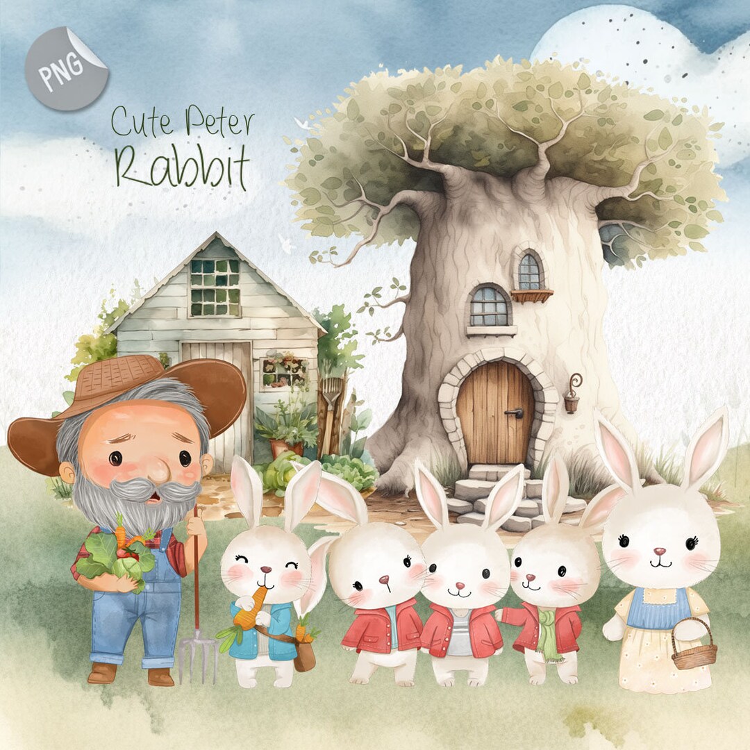 Cute Family Rabbit Cat Clipart PNG Files 300 Dpi. - Etsy