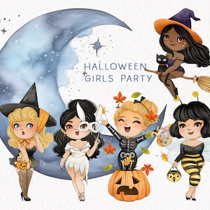 Halloween Girls Party Clipart, PNG Files Instant Download PNG File ...