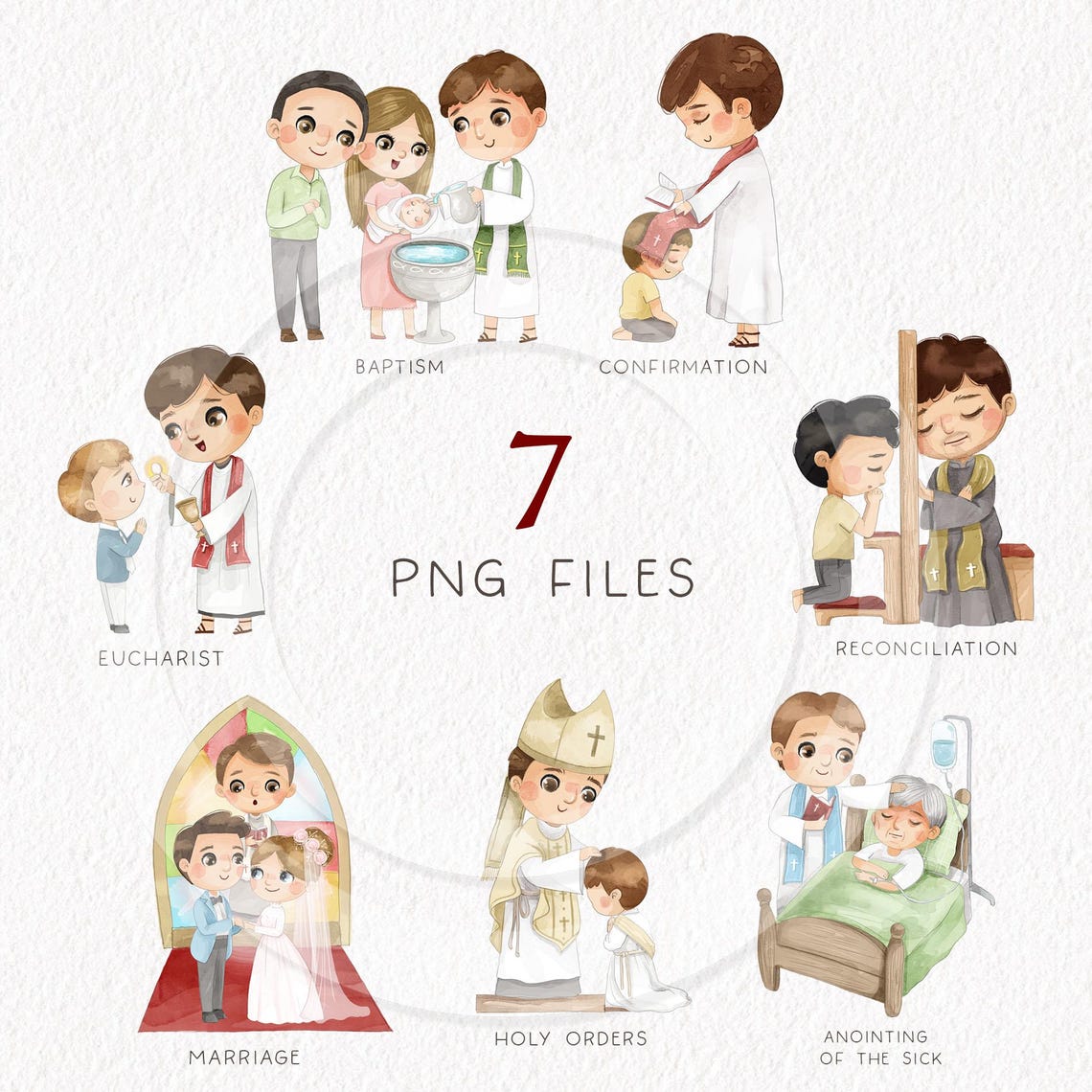 The Seven Sacraments Clipart , Bible Stories, Hand Drawn Illustration ...