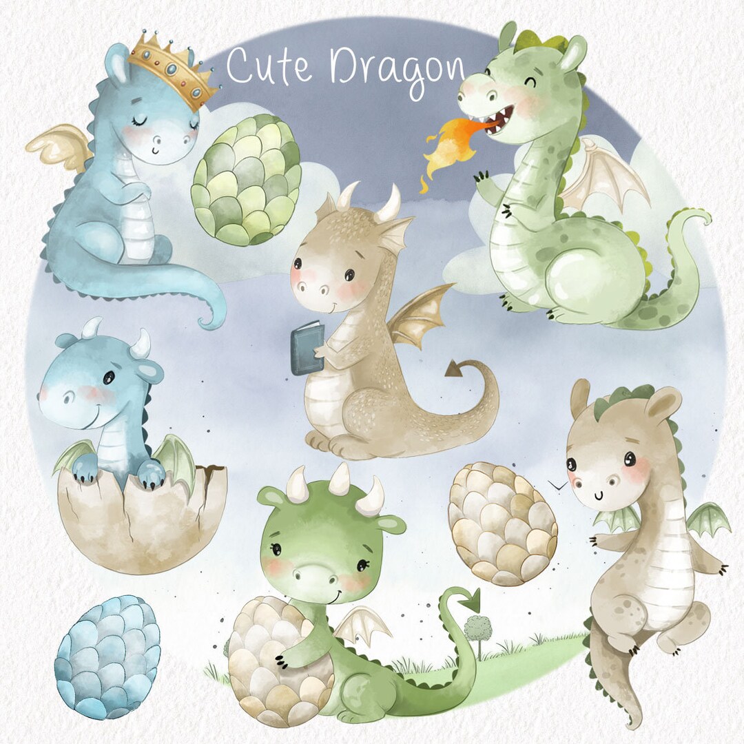 Cute Dragons Clipart PNG Files. - Etsy
