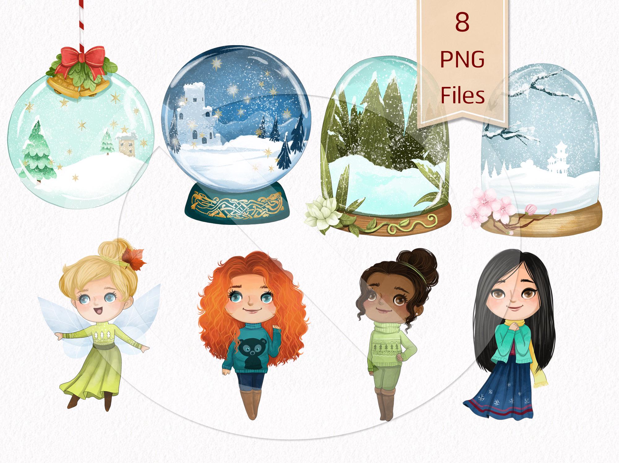 Snow Globe Girls Clipart Set: Hand-drawn PNG Files (300 Dpi) - Etsy