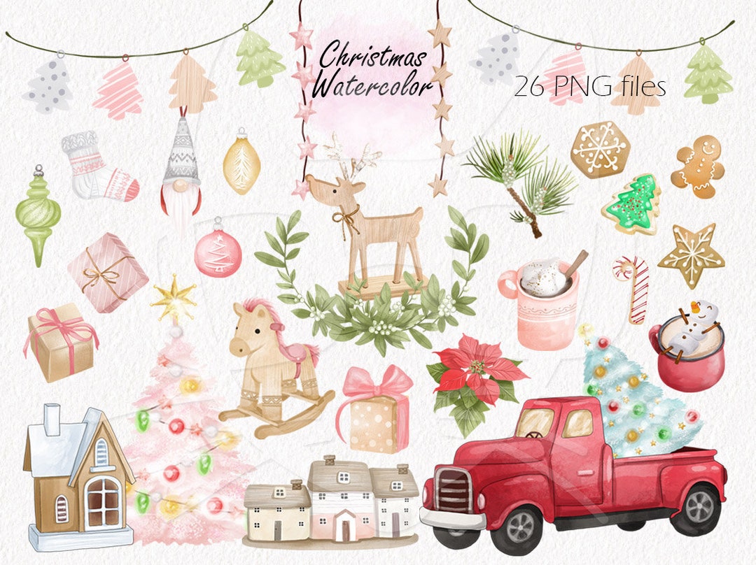 Christmas Watercolor Clipart , Instant Download PNG File - 300 Dpi - Etsy