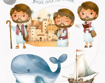 Jonah and the Whale Clipart, Bible Story Clip Art, Cute Christian ...