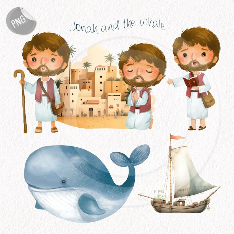 Jonah and the Whale Clipart PNG Files - Etsy