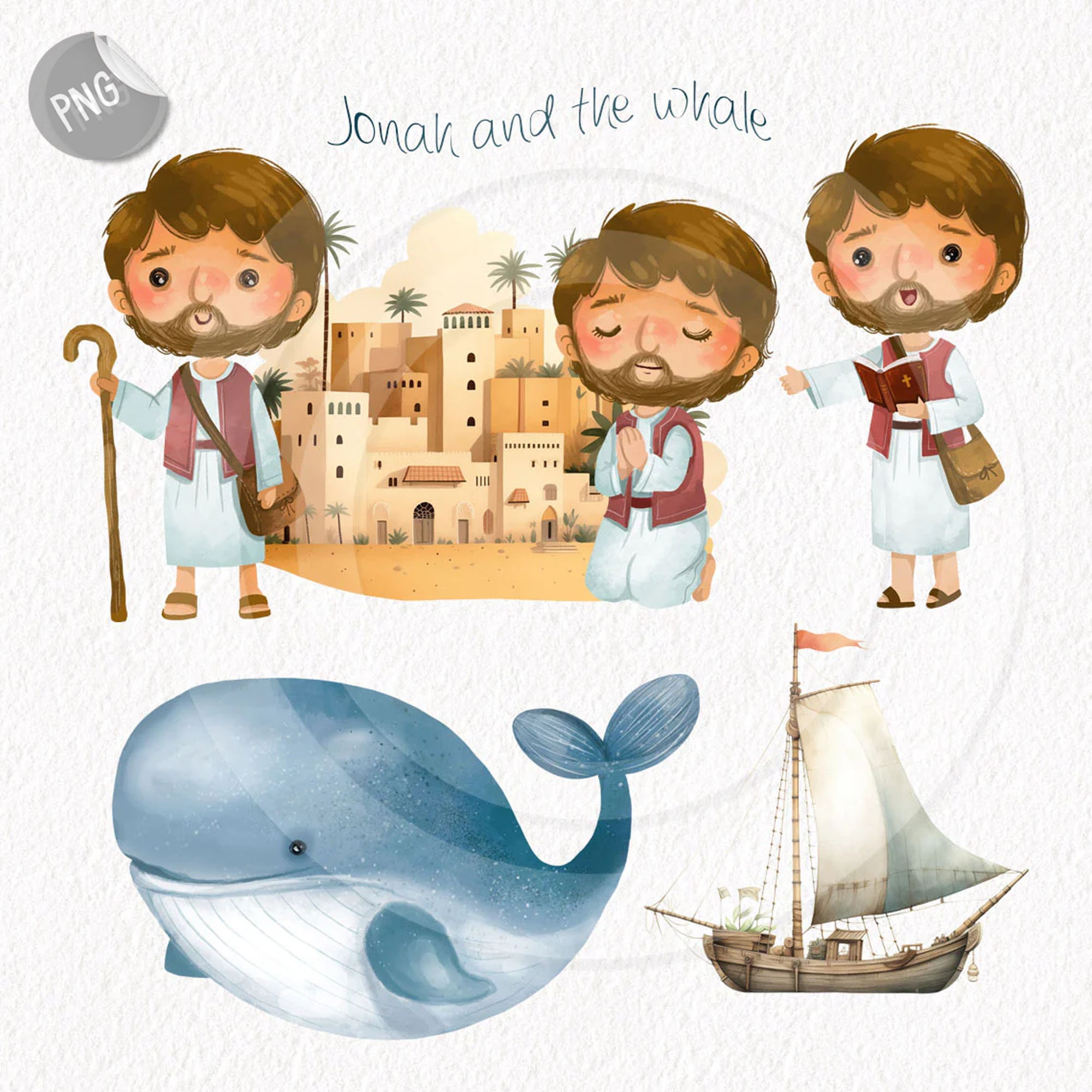 Jonah and the Whale Clipart PNG Files - Etsy