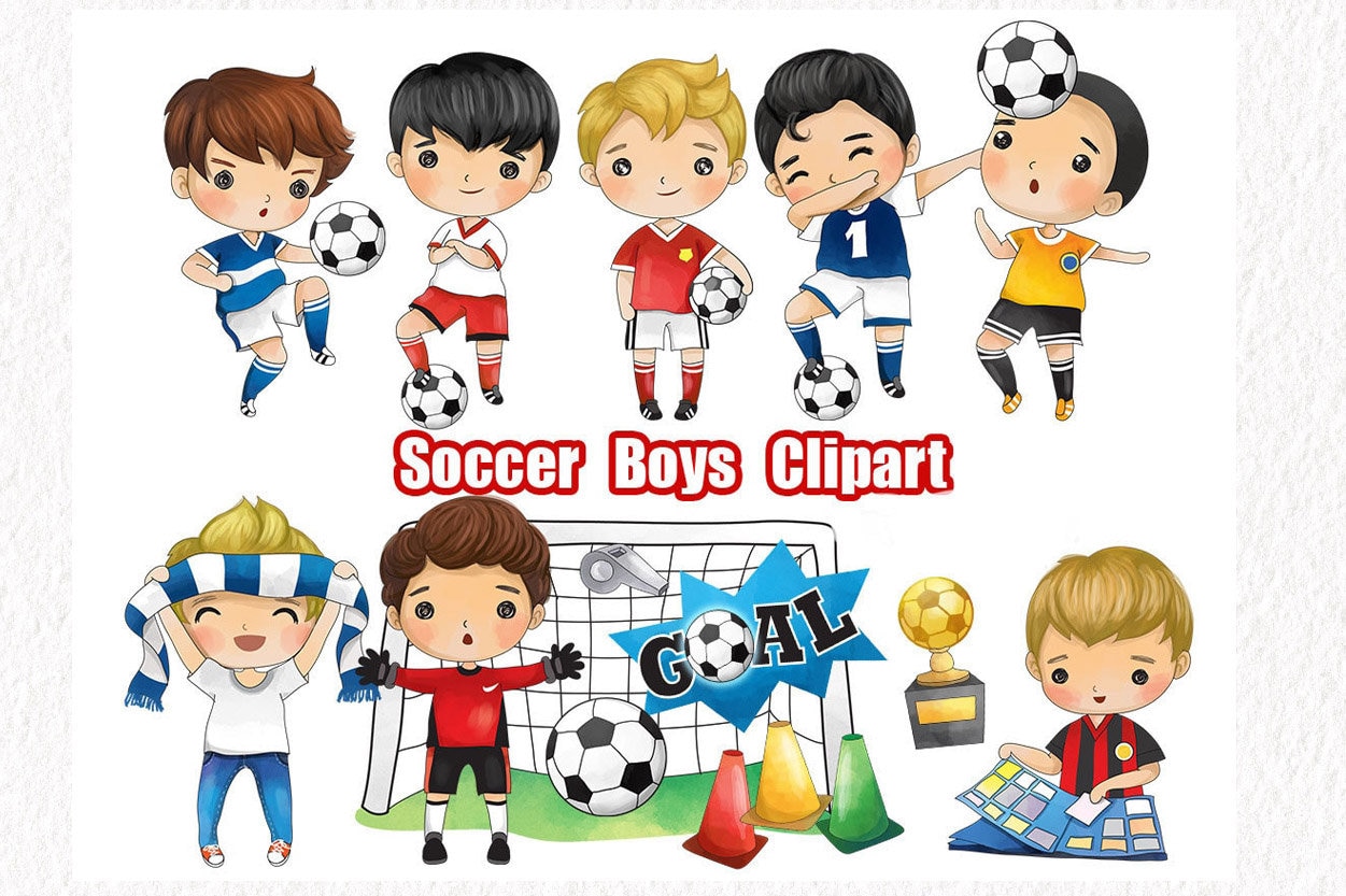 Soccer Boys Clipart ,hand Drawn Clipart PNG Files 300 Dpi. - Etsy