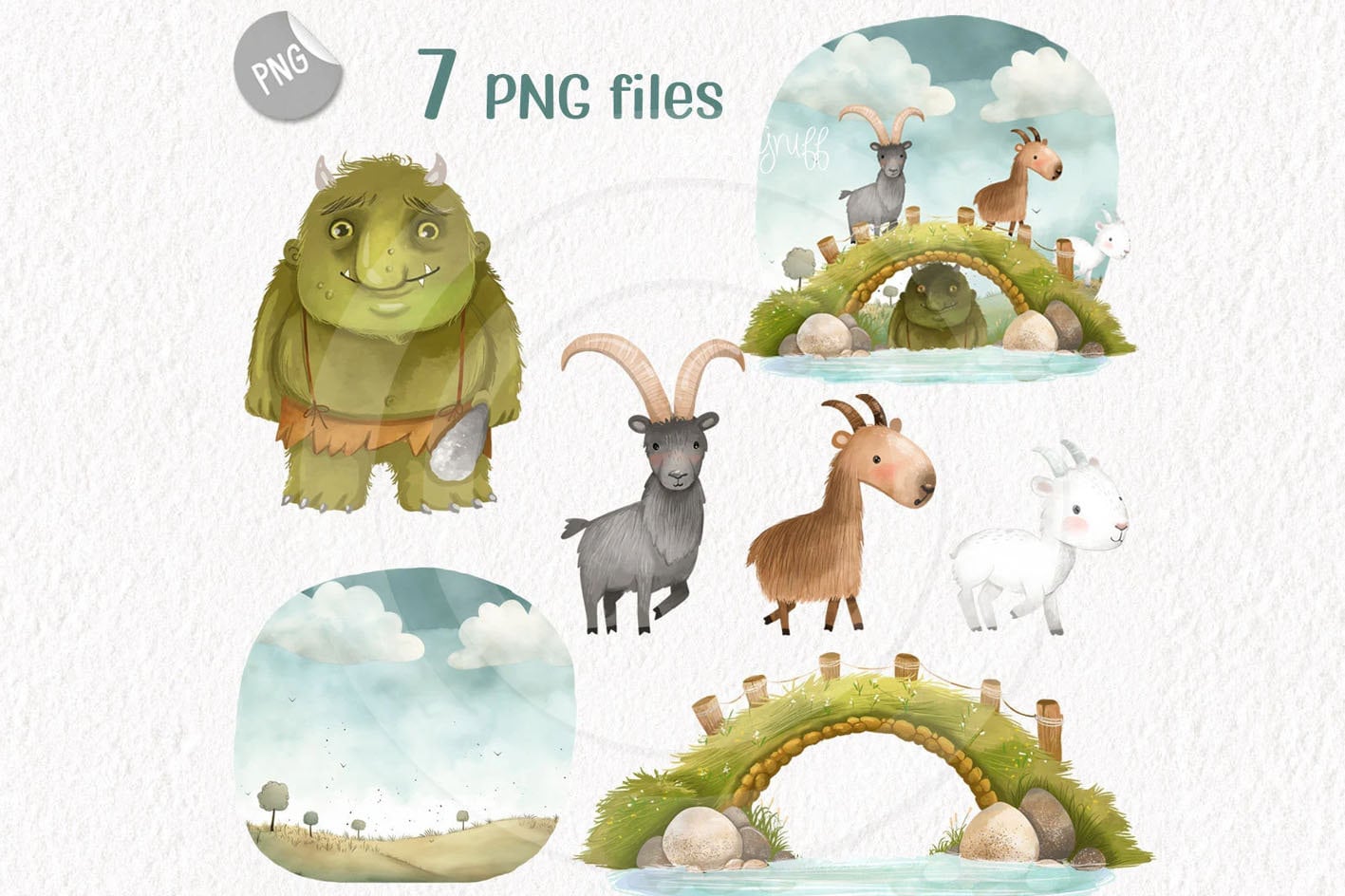 Three Billy Goats Gruff Clip Art, Fairy Tale Clipart PNG File - Etsy