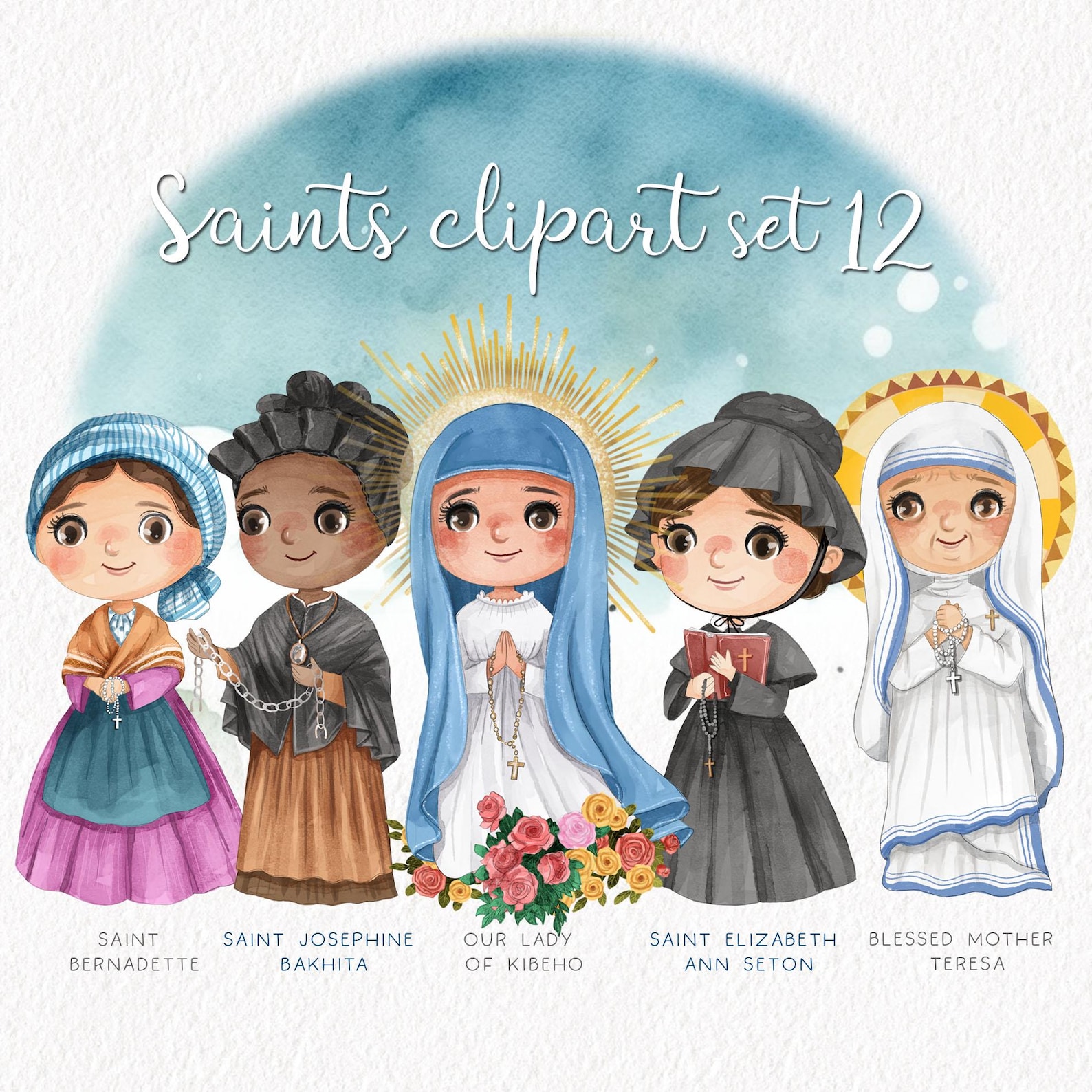 Saints Clipart Set: Hand-drawn Religion & Bible Story Illustrations ...