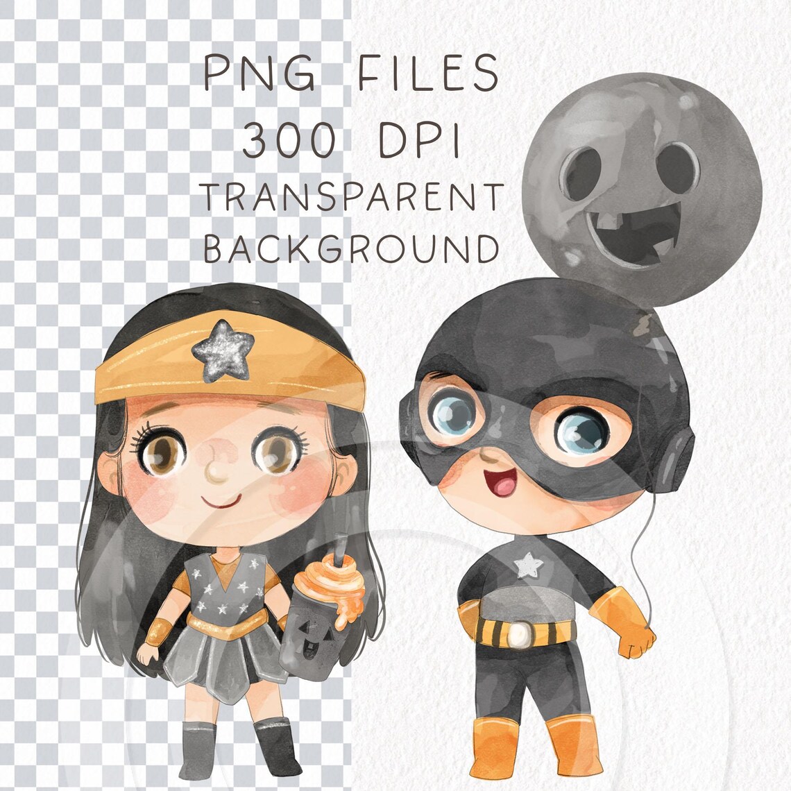 Halloween Superhero Kids Clipart: PNG Files (digital Download) - Etsy