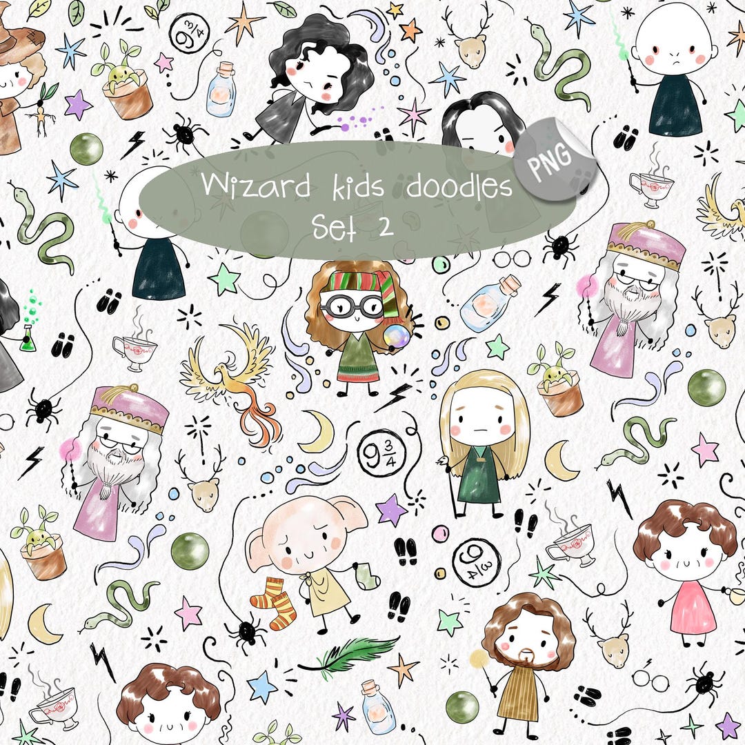 Wizard Kids Hand Drawn Set 2 ,doodle Clipart, Instant Download PNG File ...