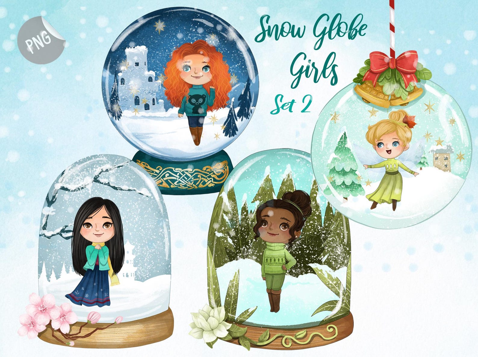 Snow Globe Girls Clipart Set: Hand-drawn PNG Files (300 Dpi) - Etsy