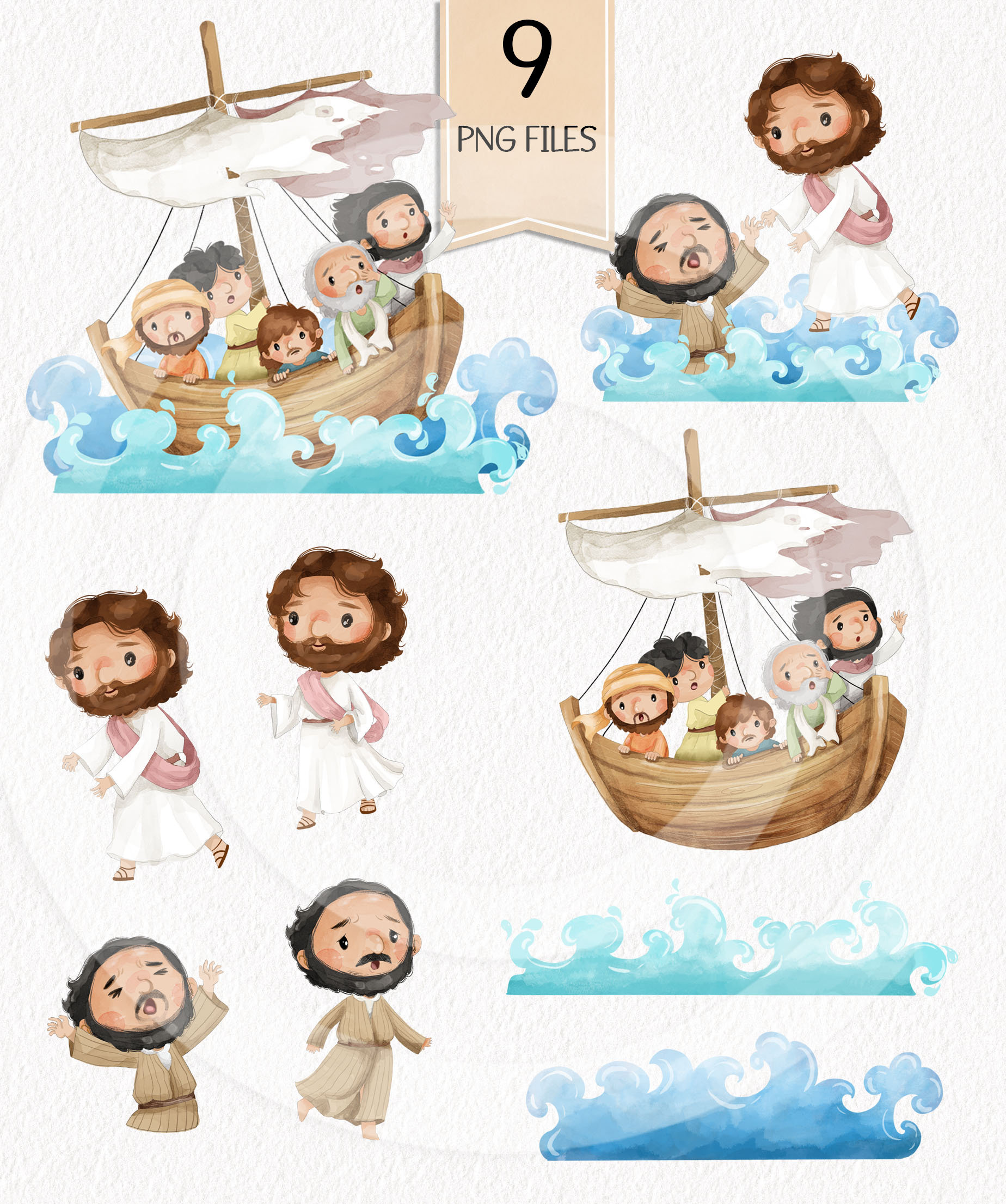 Jesus Walks on Water Clipart ,religion, Bible Stories Clipart PNG Files ...