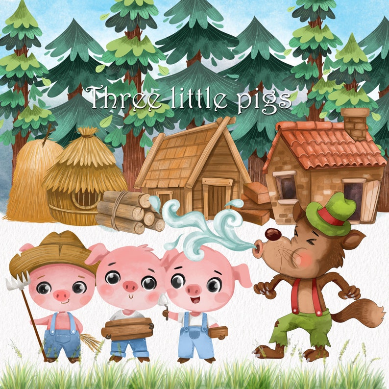 Three Little Pig Clipart Set Instant Download PNG File - Etsy
