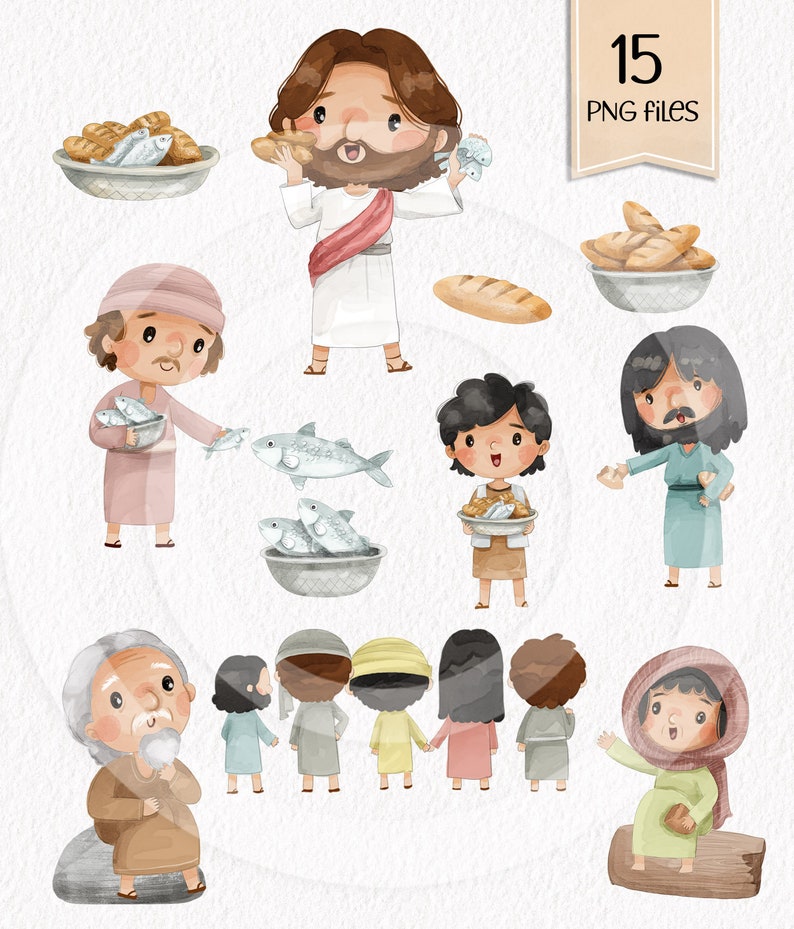 Jesus Feeds 5000 Clipart, Bible Characters Clipart PNG Files 300 Dpi ...