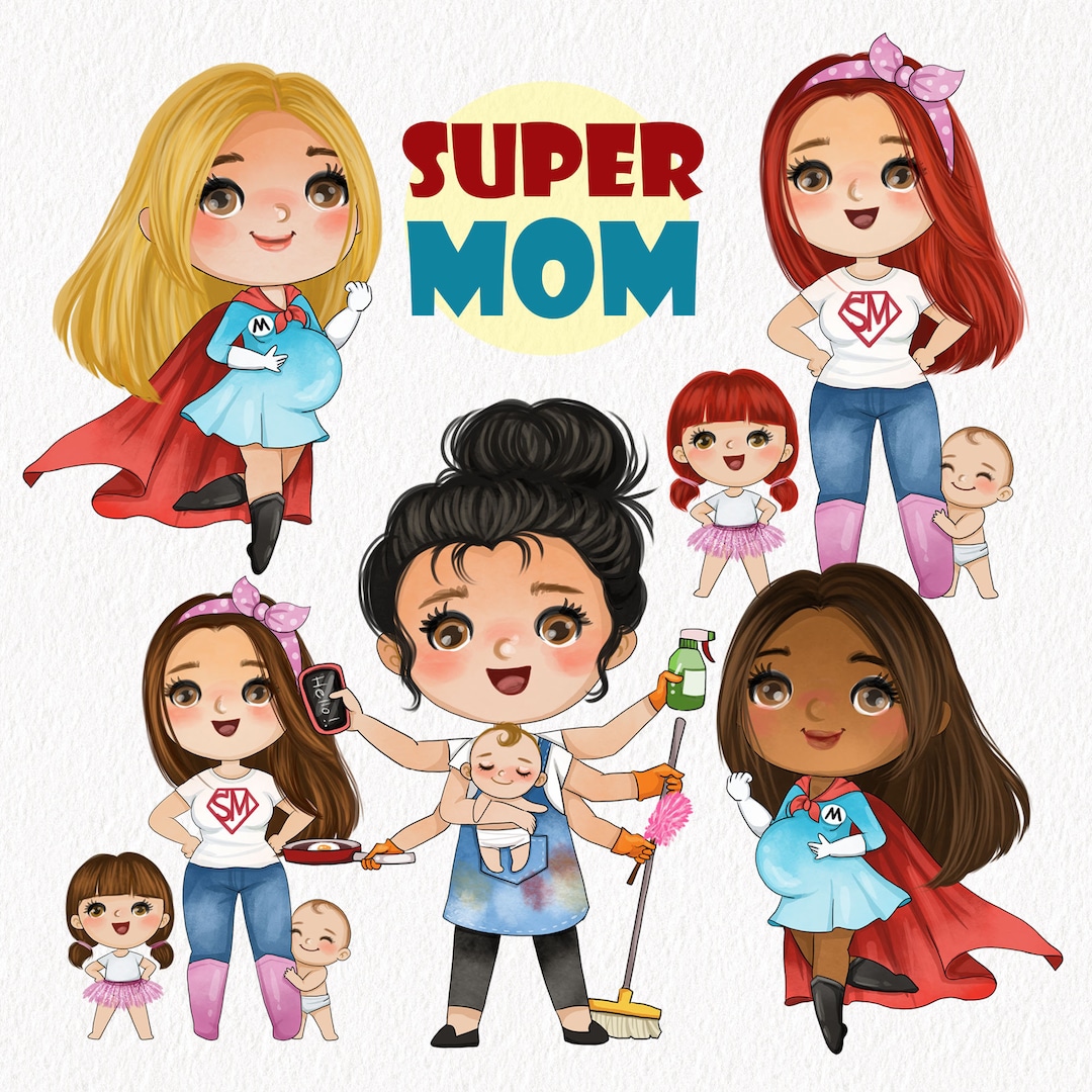 Super Mom Clipart, Mother Clipart PNG Files 300 Dpi. - Etsy