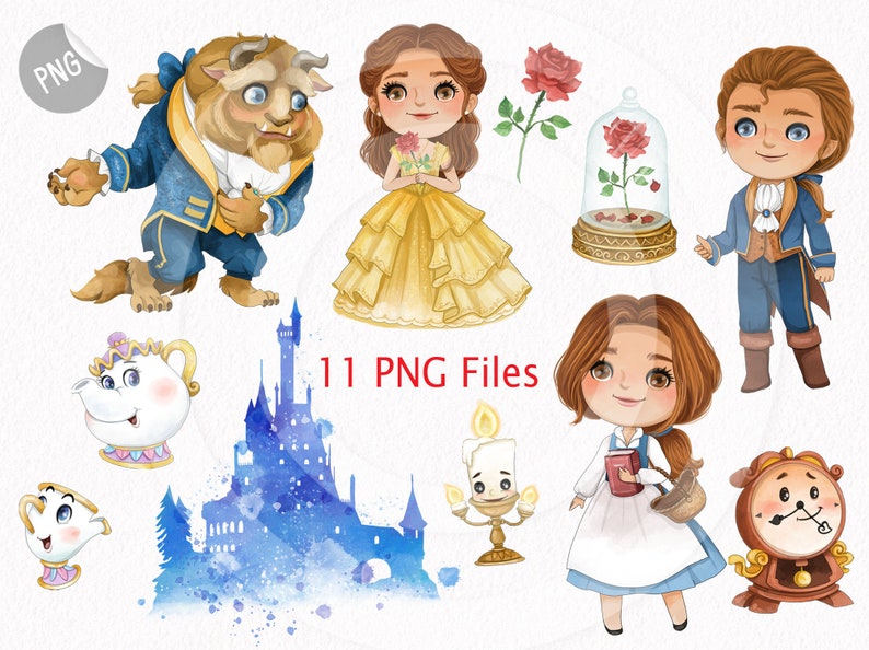 Princess and the Beast Clipart Instant Download PNG File 300 Dpi - Etsy
