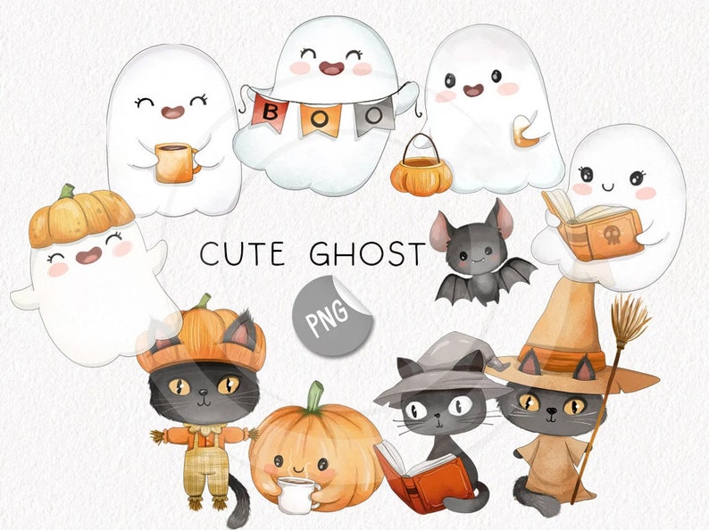 Cute Ghost , Halloween Clipart PNG Files Instant Download PNG File 300 ...
