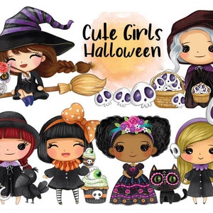 Halloween Cute Girls Clipart PNG Files Instant Download PNG File - 300 ...