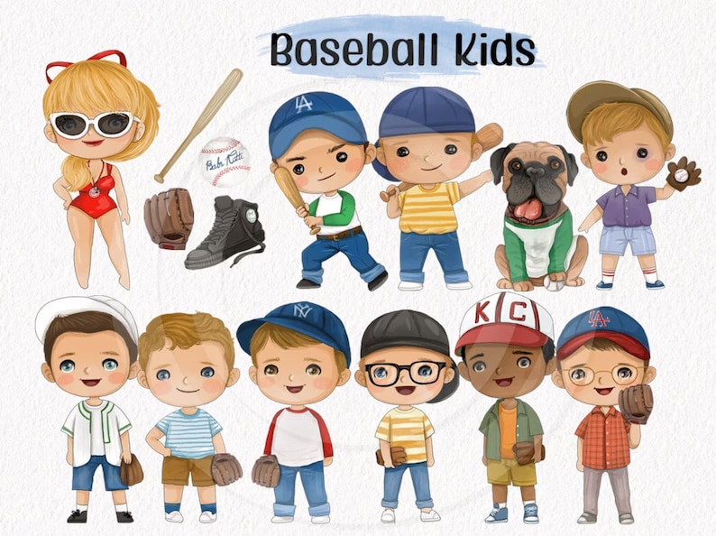 Baseball Kids Clipart PNG Files 300 Dpi. - Etsy