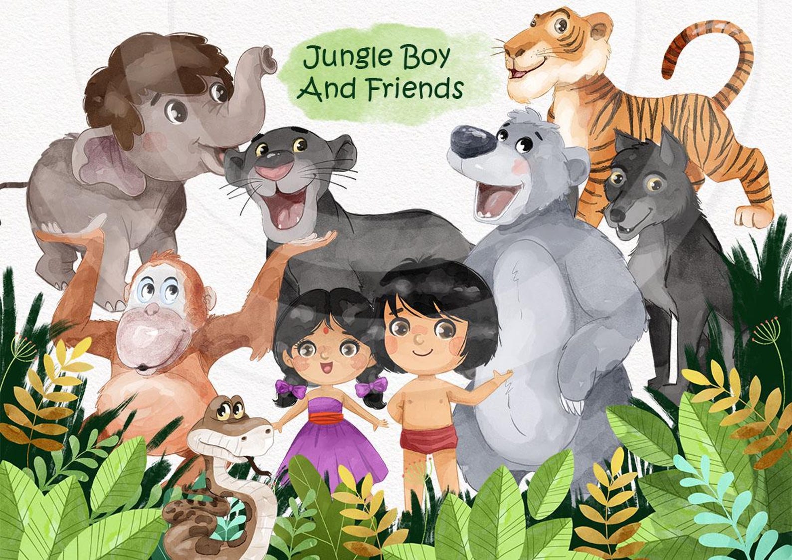Jungle Boys and Friends Clipart, Hand Drawn Illustrations, PNG Files ...