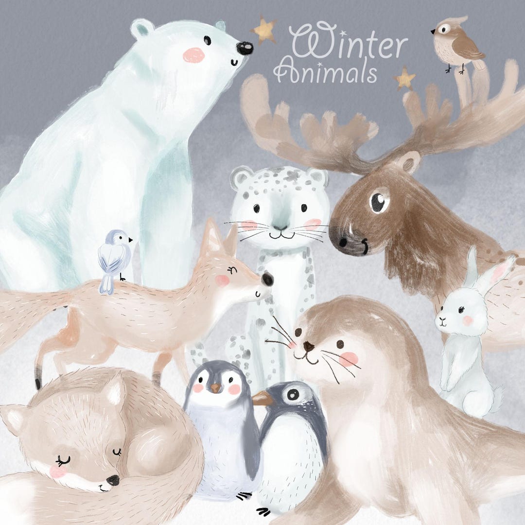 Winter Animals Clipart Instant Download PNG File - 300 Dpi - Etsy