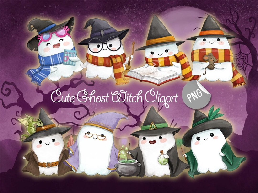 Cute Ghost Witch , Halloween Clipart PNG Files Instant Download PNG ...