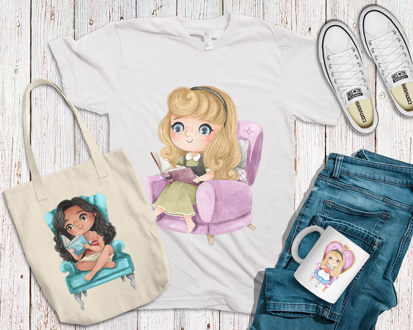 Cute Princess Reading Book Clipart Set 1, PNG Set 1,PNG Files 300 Dpi ...
