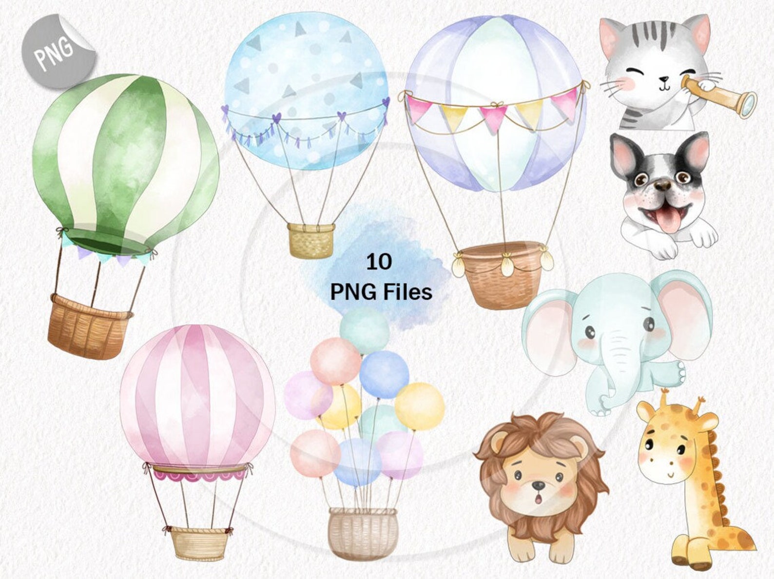 Hot Air Balloon , Animals Hot Air Balloon Clipart Instant Download PNG ...