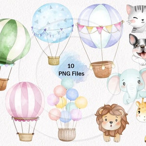 Hot Air Balloon , Animals Hot Air Balloon Clipart Instant Download PNG ...