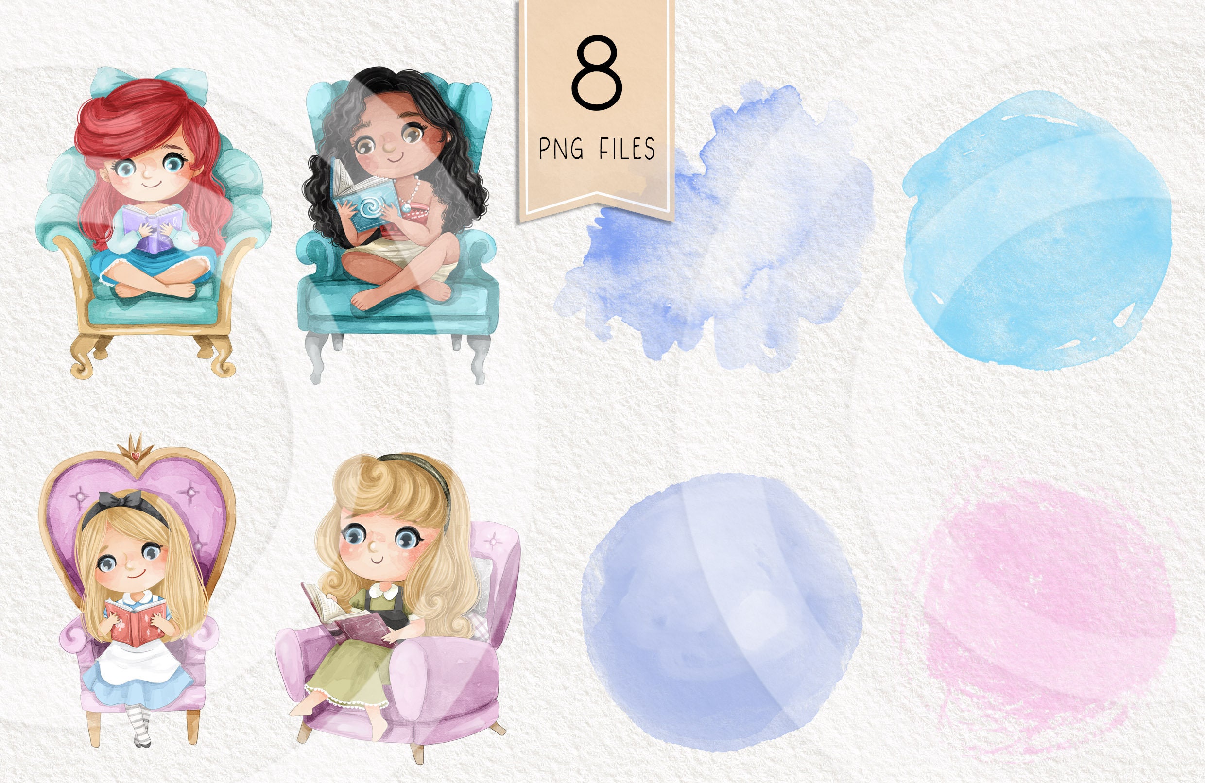 Cute Princess Reading Book Clipart Set 1, PNG Set 1,PNG Files 300 Dpi ...