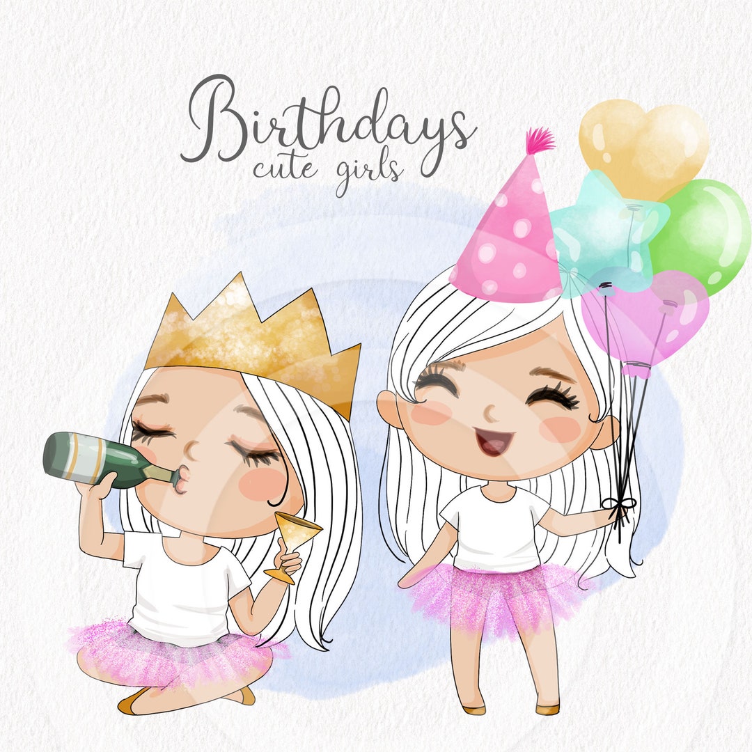 Birthdays Party Cute Girls Clipart ,PNG Files 300 Dpi. - Etsy