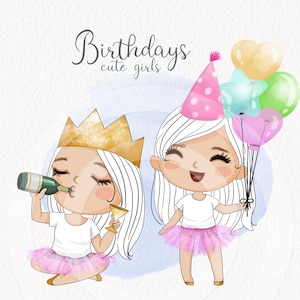 Birthdays Party Cute Girls Clipart ,PNG Files 300 Dpi. - Etsy