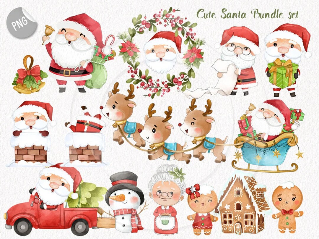Christmas Bundles Set, Santa Clipart , Instant Download PNG File - 300 ...