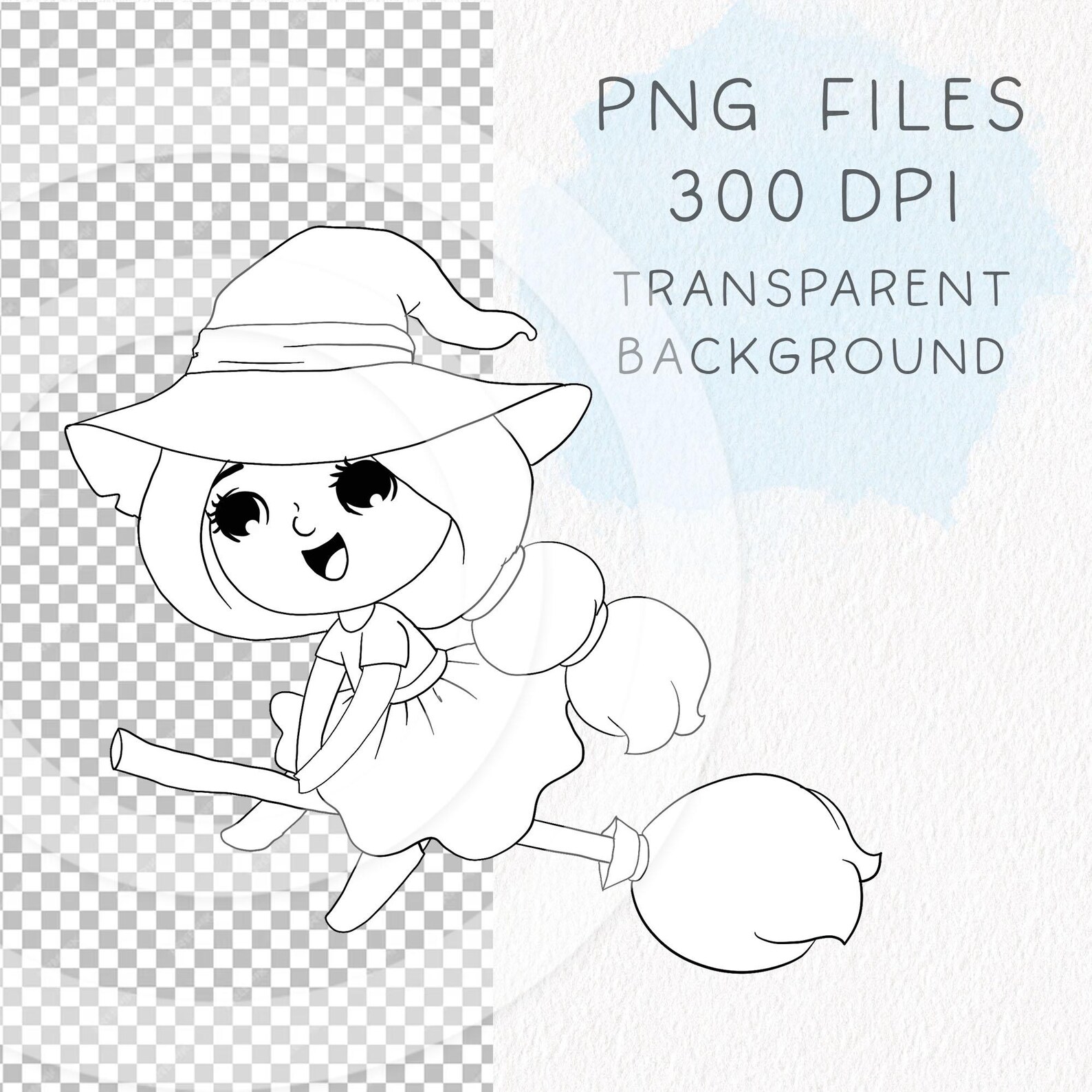 Cute Halloween Girls Clipart Set 2, Blackline Art Instant Download PNG ...