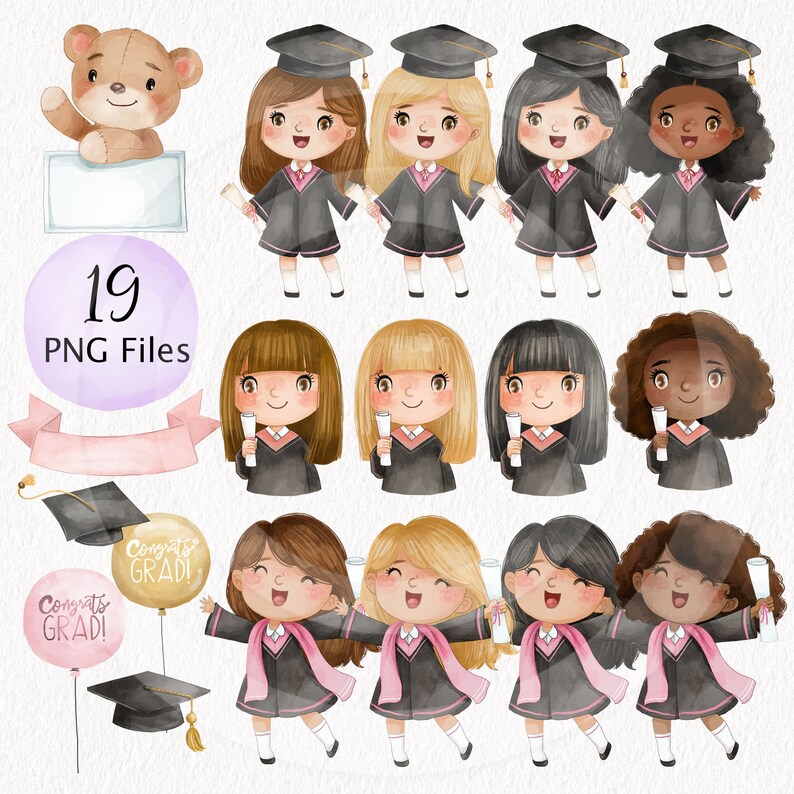 Graduation Girls Clipart, Bundle Set PNG Files 300 Dpi. - Etsy