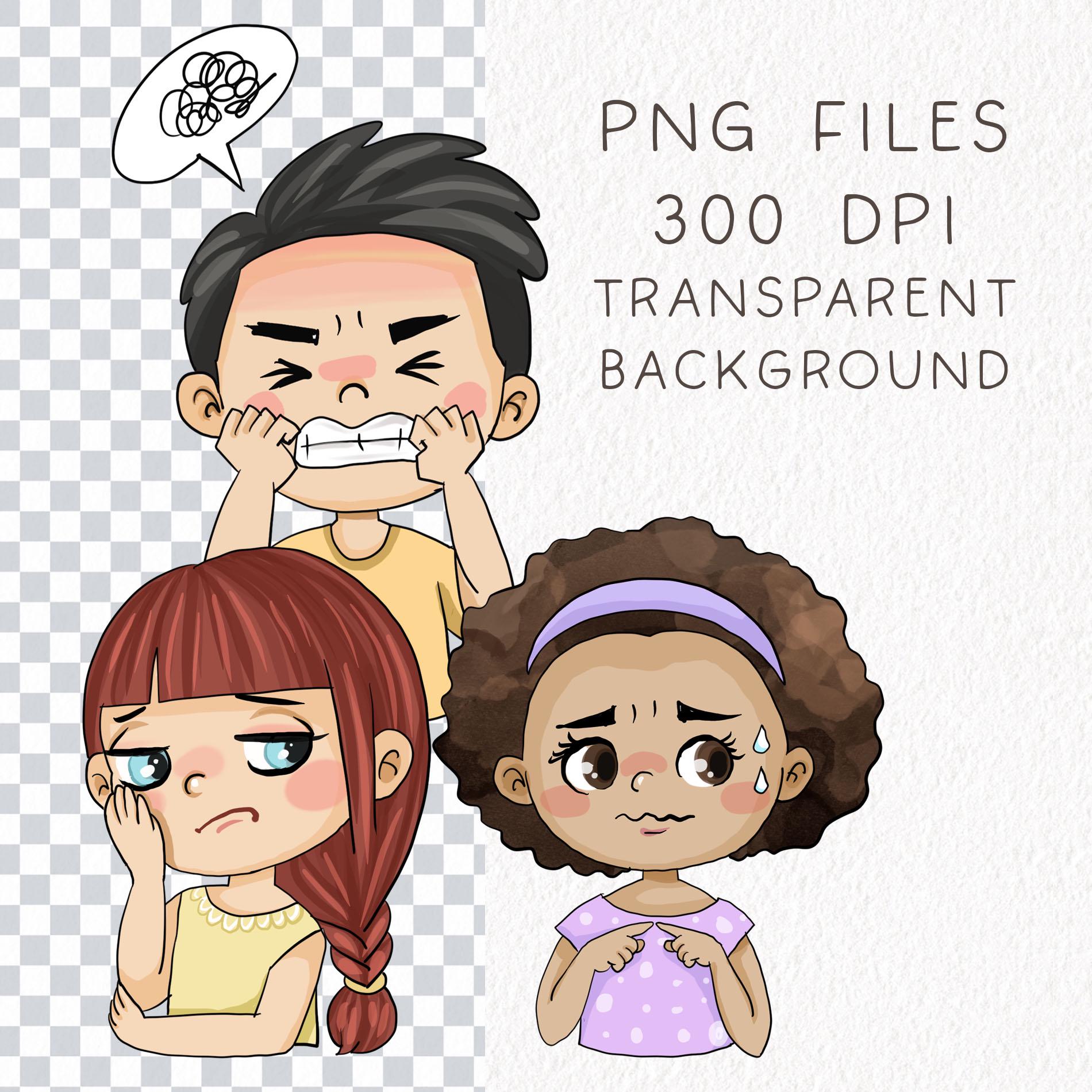 Emotions Kids Set2 Clipart, Hand Drawn Clipart, PNG Files. - Etsy