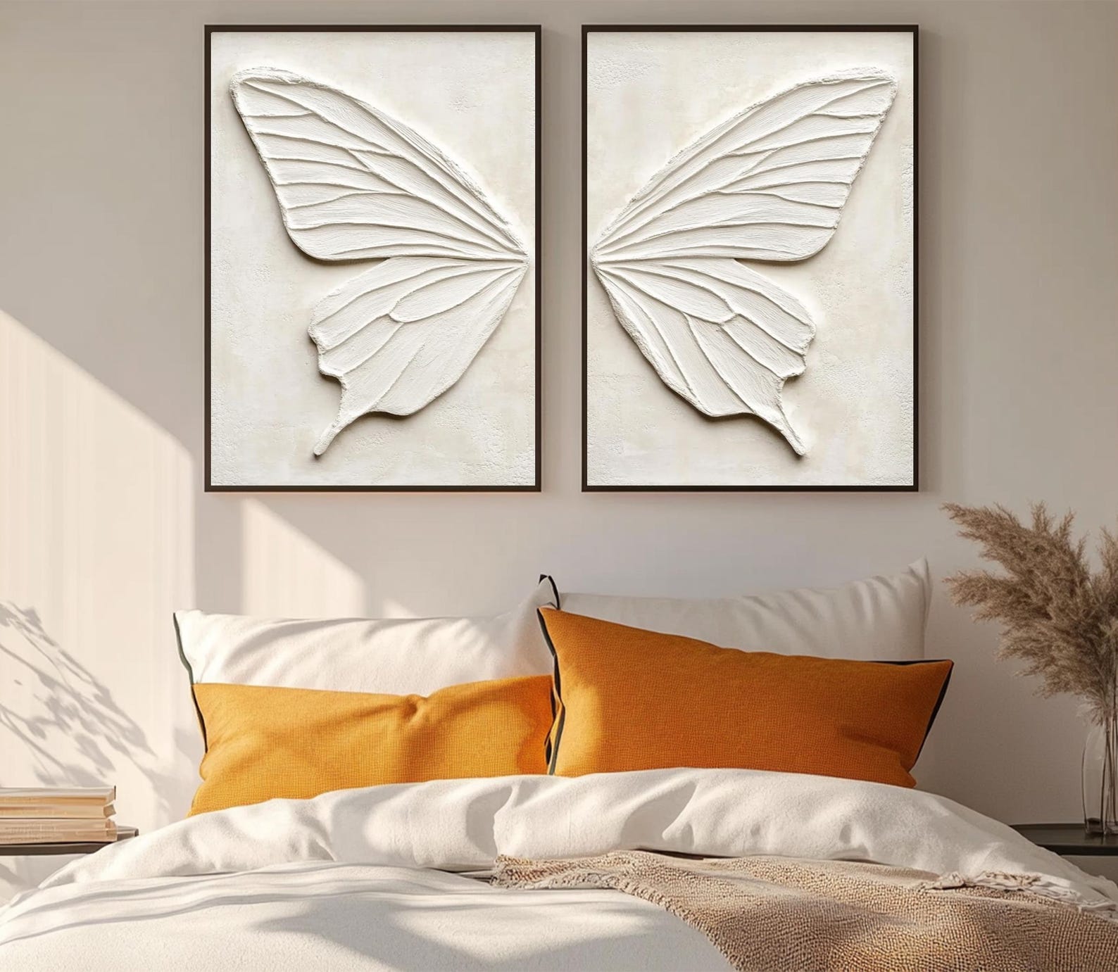 Set of 2 White Butterfly Texture Oil Painting, 3D Acrylic Wall Art - Etsy