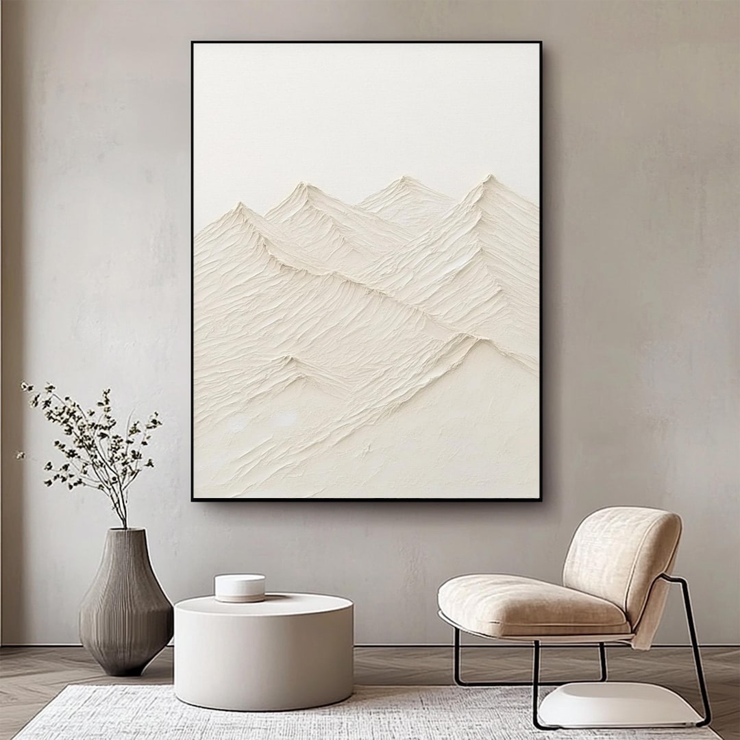 Original Beige Minimalist Mountain Painting on Canvas,3d Acrylic ...