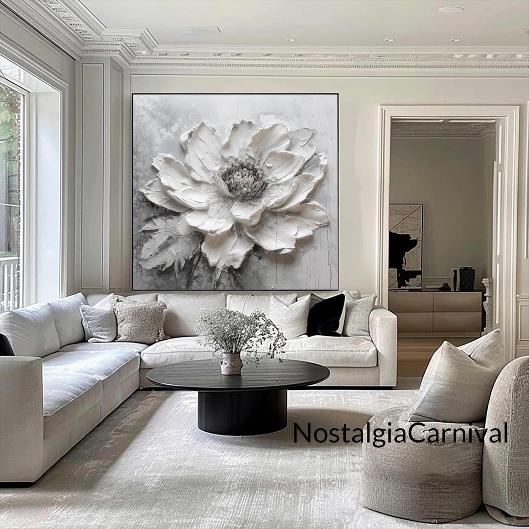 Abstract White Flower Oil Painting on Canvas,3d White Floral Painting ...