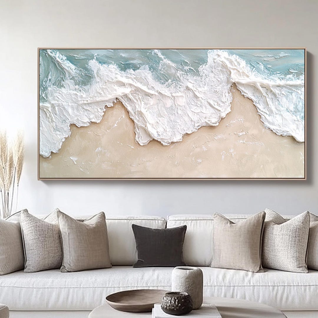 3D Textured Ocean Painting,original Plaster Style Beach Painting on ...