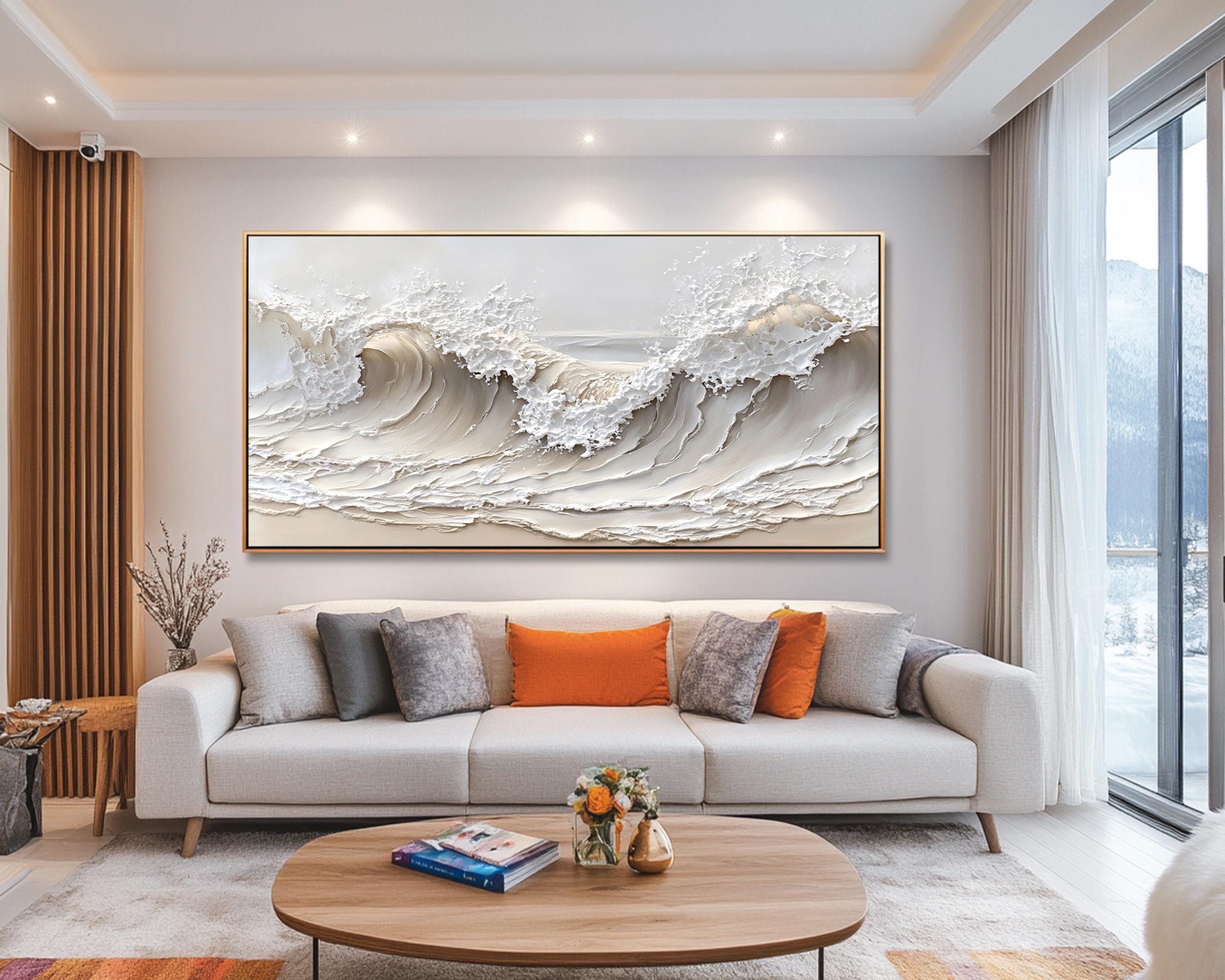 Large Beige Texture Ocean Wave Painting: 3D Beach Wall Art - Etsy