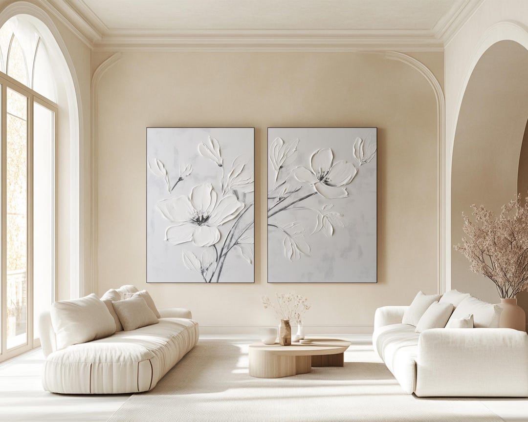 3D White Flower Painting Set, Textured Floral Canvas Wall Art - Etsy
