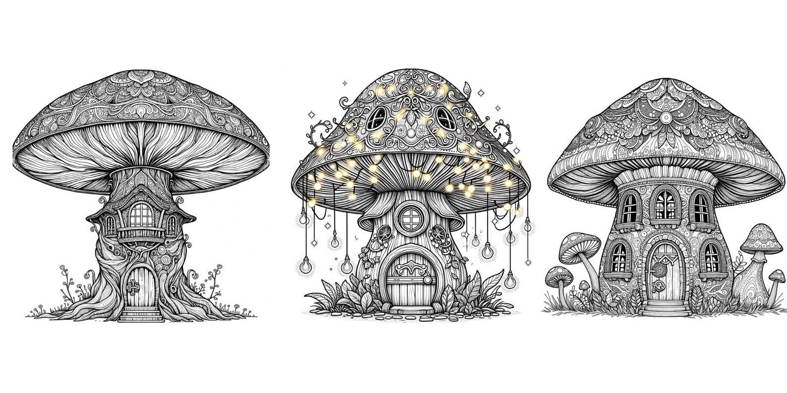 25 Enchanted Fairy Mushroom Houses Coloring Pages for Adults and Kids ...