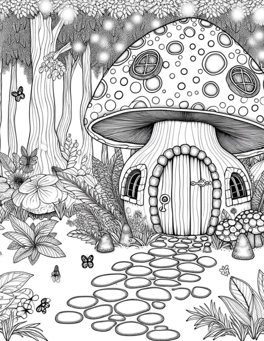 25 Enchanted Fairy Mushroom Houses Coloring Pages for Adults and Kids ...