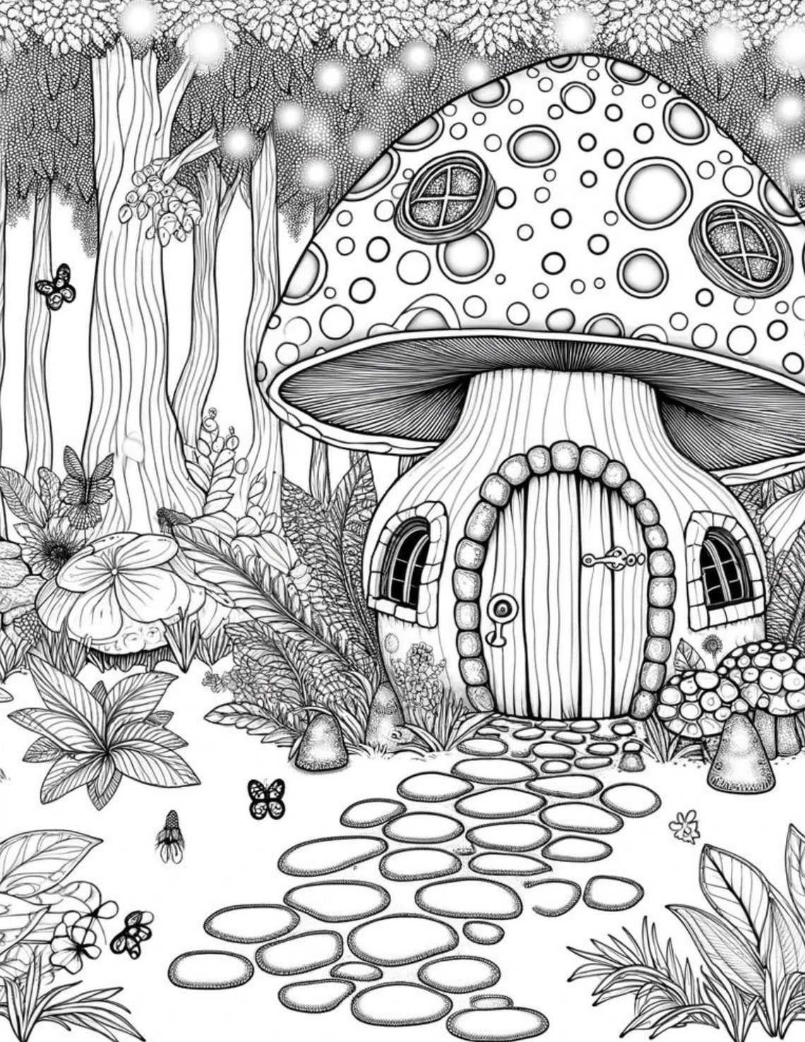 25 Enchanted Fairy Mushroom Houses Coloring Pages for Adults and Kids ...