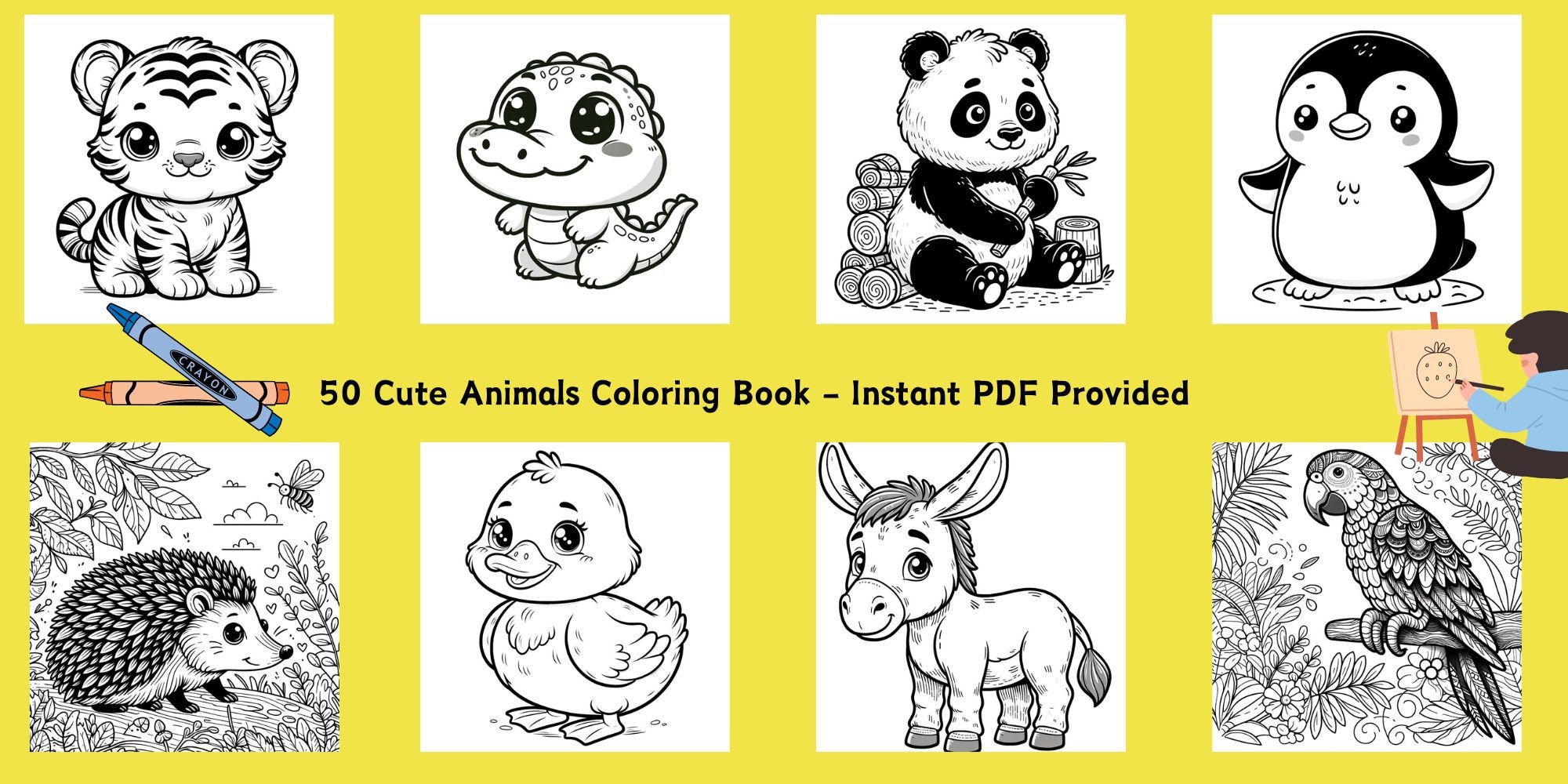 50 Cute Animal Coloring Book for Kids - Instant Download - Etsy