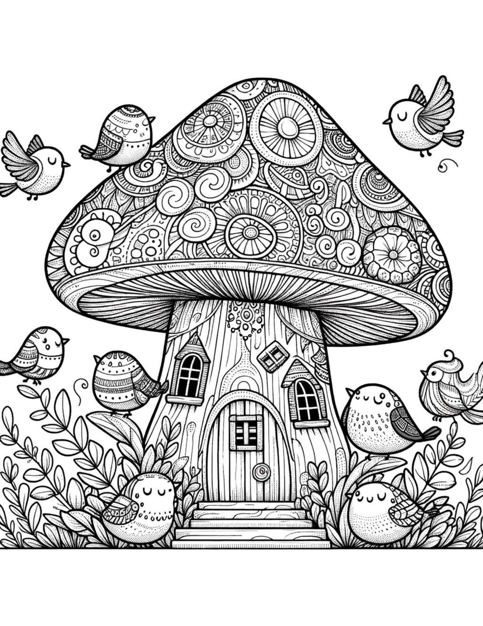 25 Enchanted Fairy Mushroom Houses Coloring Pages for Adults and Kids ...
